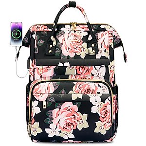 LOVEVOOK Laptop Backpack for Women,15.6 Inch Professional Womens Travel Backpack Purse Computer Laptop Bag Nurse Teacher Backpack,Waterproof Work Bags Carry on Back Pack with USB Port,Light Pink Rose