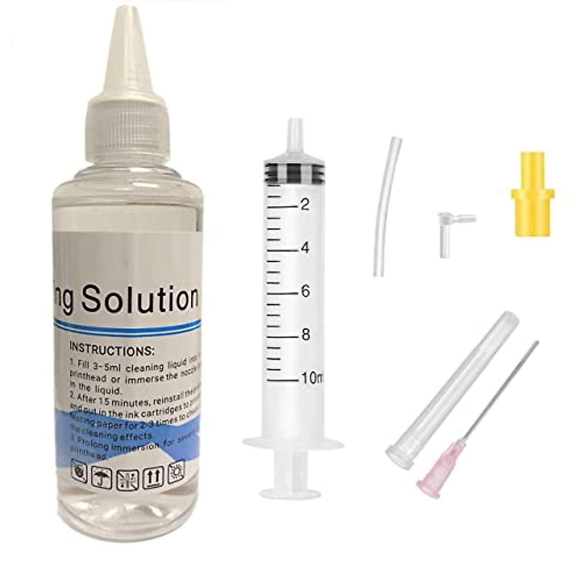 Universal Printhead Cleaning Kit Unblock Printer Head Nozzles Cleaner Flush for All Epson Workforce Epson EcoTank HP Officejet HP Deskjet Brother MFC Canon Pixma Printers Model