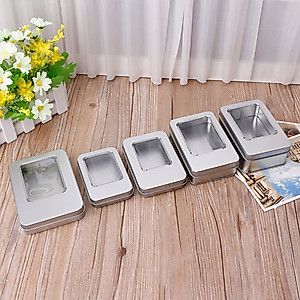 HELYZQ Rectangular Tin Silver Storage Box Case Organizer with Half Clear Window Lid