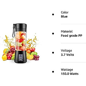 Portable Blender, Personal Blender for Shakes and Smoothies, Personal Size Blenders with USB Rechargeable Mini Fruit Juice Mixer, Mini Juicer Smoothie Blender Bottles Travel 380ML, Blue