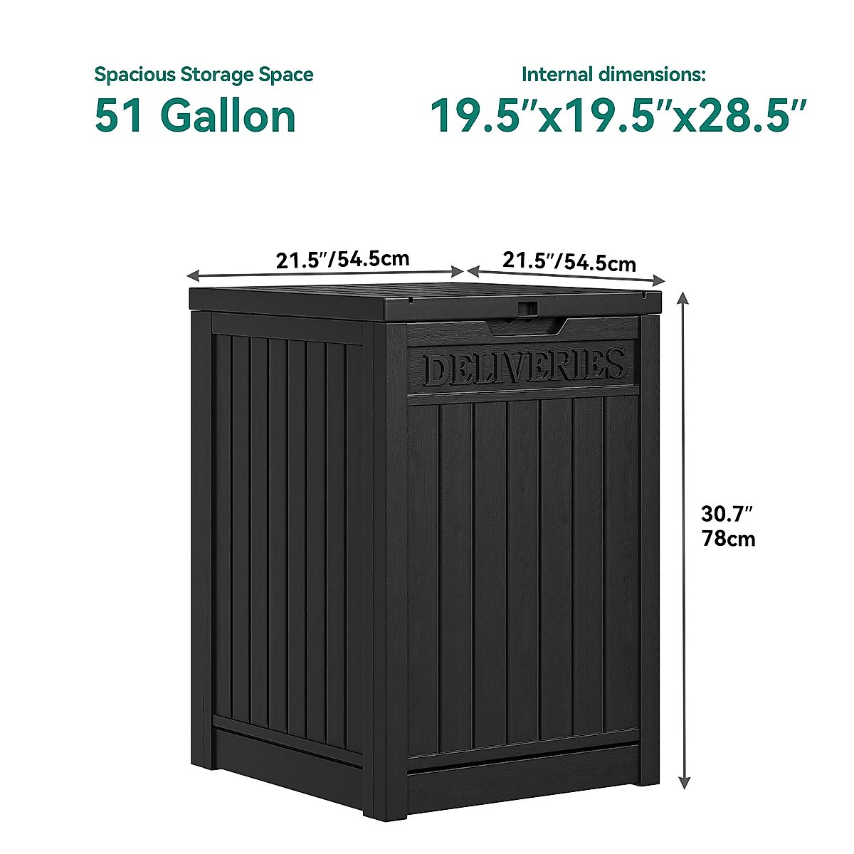 YITAHOME 51 Gallon Resin Package Delivery Box for Outside, Storage Box with Lockable Secure, Resin Deck Box for Porch, Curbside（Black）