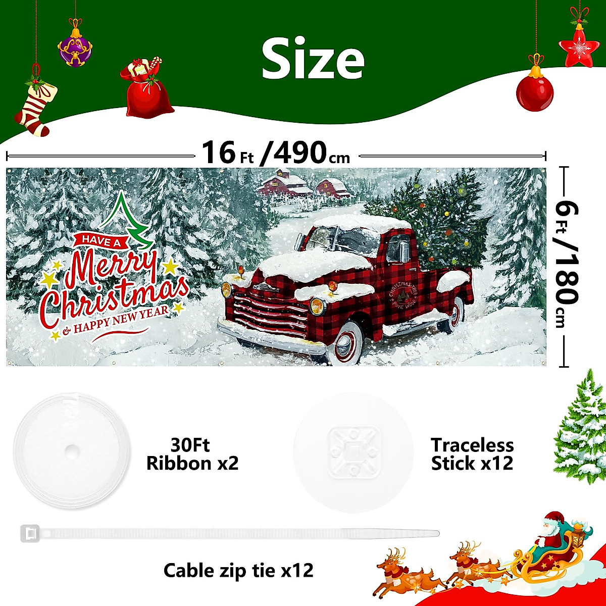 Arosche Extra Large Christmas Garage Door Cover 6 * 16Ft Christmas Garage Door Decorations Have a Merry Christmas Red Truck Background Party Supplies for Garage Door Cover, Phoyography, Party Decor