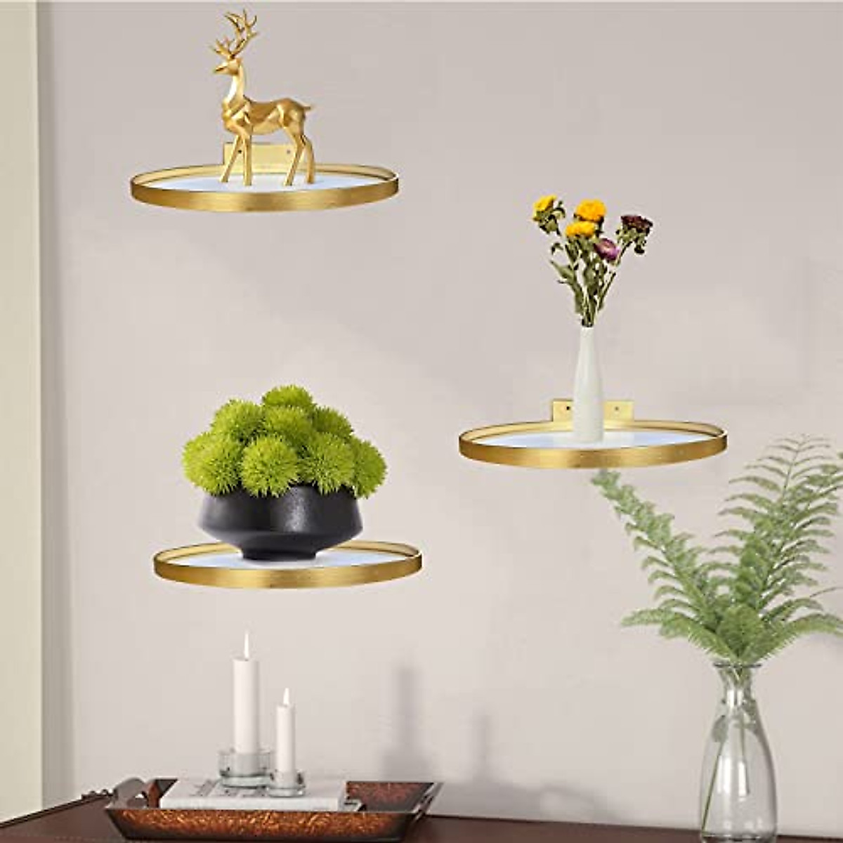 Cityelf Floating Shelves Wall Mounted Gold Wall Decor Iron Glass Hanging Shelf Home Decor Set of 3 Display Ledge Shelves for Living Room Bedroom Office-Gold