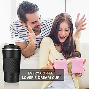 Coffee Mug, Coffee Tumblers with Straws and Straw Brushes, Travel Coffee Mug with Leakproof Lids for Keeping Hot and Cold Water Coffee and Tea In Travel Office Camping (Black, 17.00, ounces)