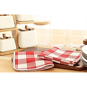 Waffle Weave Plaid Dish Cloths, 100% Cotton - 12 x 12 Inches, Ultra Soft Absorbent Quick Drying Dish Towels Buffalo Check Dish Rags for Kitchen, 8 Pack - Spring Summer Easter - Red & White