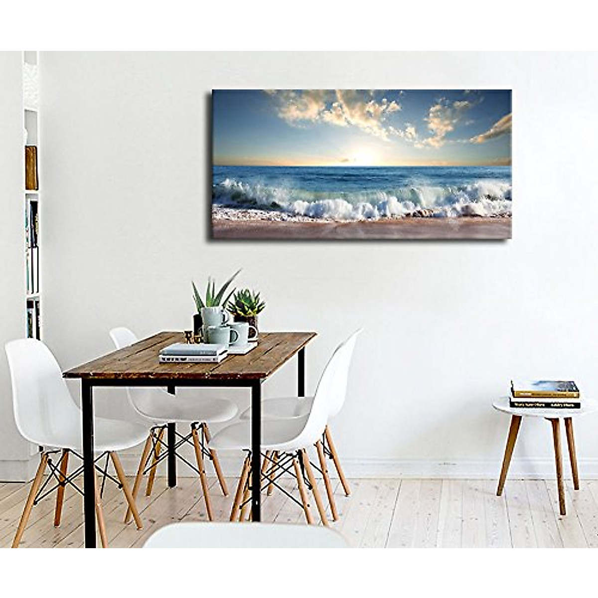 Ocean Canvas Wall Art Beach Sunset Waves Coast Nature Pictures Modern Artwork Blue Ocean Contemporary Canvas Art Giclee Prints Summer Season Painting Framed Ready to Hang for Home Decoration 20" x 40"