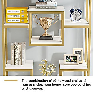 Tribesigns 71" W Gold Bookshelves, 11-Tier Large Tall Open Display Bookshelf, Geometric Cubed Etagere Bookcase Shelf, Modern Book Shelf for Living Room, Bedroom, Home Office, Gold & White