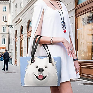 Womens Handbag Samoyed Buddy Dog Leather Tote Bag Top Handle Satchel Bags For Lady