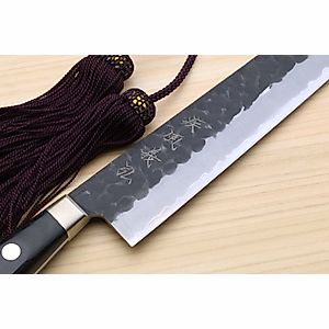 Yoshihiro Kurouchi Super Blue Steel Stainless Clad Sujihiki Slicer Chef Knife (9.5" (240mm) & Saya, Black Pakkawood Handle)