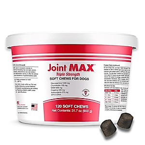 Joint Max TS Joint Supplement Vet Formulated Pain & Inflammation Relief Treats Hip Dysplasia & Arthritis, Glucosamine, Chondroitin, Turmeric, MSM, HA, Creatine, Omega 3 EPA + DHA.120 Soft Chews