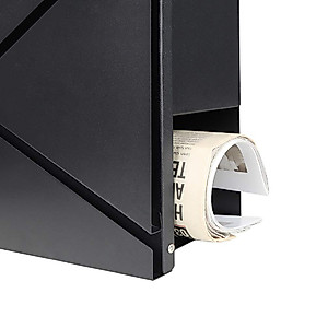 Decaller Metal Wall Mounted Mailboxes with Key Lock, Large Mail Box with Newspaper Compartment, Black, 13" x 14 2/5" x 4 1/5"