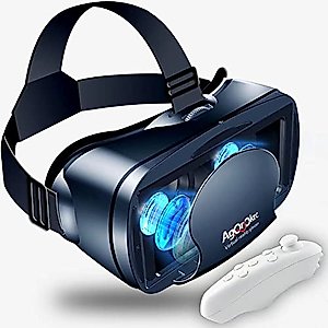 VR Headset with Controller Adjustable 3D VR Glasses Virtual Reality Headset HD Blu-ray Eye Protected Support 5~7 Inch for Phone/Android