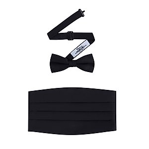 Men's Formal Satin Bowtie and Cummerbund Set - Black, By S. H. Churchill