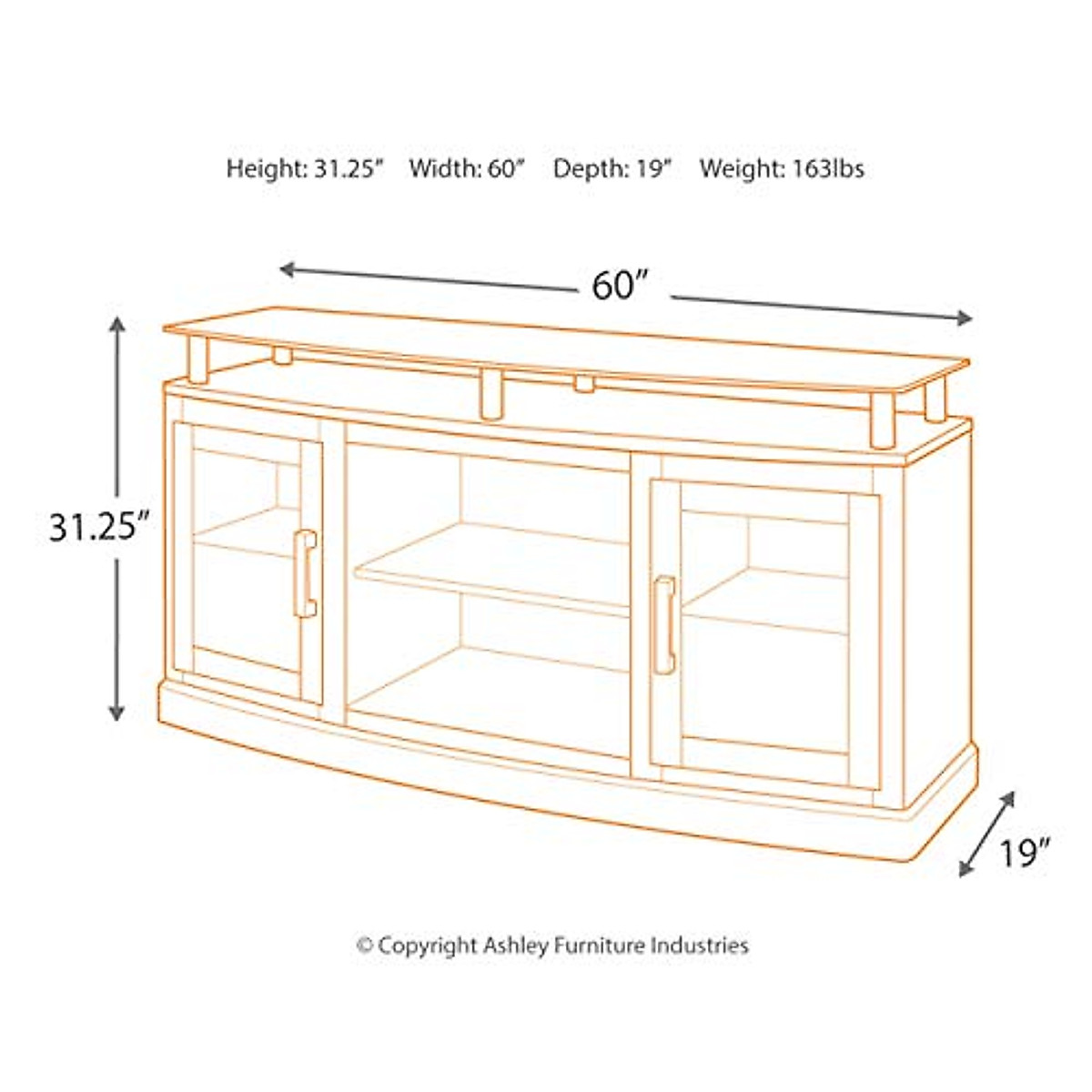 Signature Design by Ashley Chanceen Traditional TV Stand Fits TVs up to 58", Raised Glass Top, Adjustable Shelf and 2 Cabinets For Storage, Dark Brown
