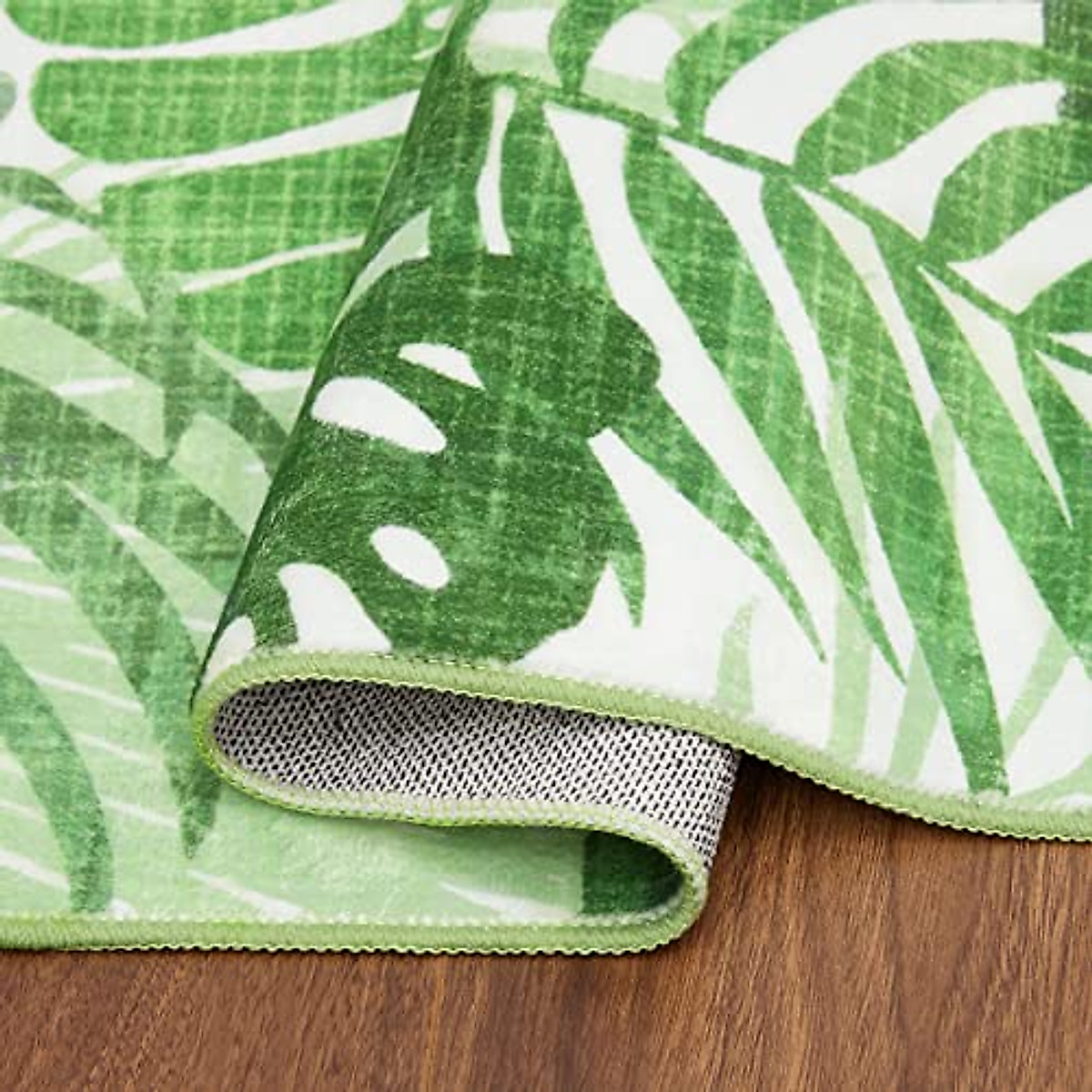 RUGSREAL 5x7 Area Rug for Living Room Low Profile Palm Tree Leaf Area Rug Large Throw Carpet Indoor Machine Washable Rug for Bedroom Kitchen Patio Home Decor, 5' x 7' Green