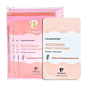 ParadiseGal 10 Face Masks Korean Skin Care - Soothing Collagen Infuser with Rice, Coenzyme Q10, Niacinamide, Ceramide | Best face mask skin care for all skin types (Soothing)
