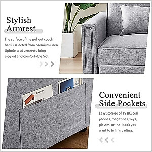 Antetek Sleeper Sofa Couch Bed, 54" Modern Linen 3 in 1 Convertible Loveseat Sleeper with Pullout Bed, Small Love seat Futon Sofa w/Adjustable Backrest for Living Room Bedroom, Light Grey