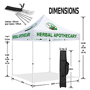 ABLEM8CANOPY Custom Canopy Tent 10x10 with Logo, Personalized Pop Up Canopy Tent with Optional Walls for Business Events, Trade Shows, Farmers Market, Roller Bag Included(Apothecary)