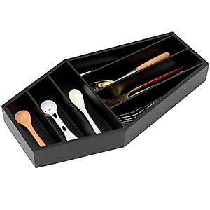 Coffin Silverware Organizer Kitchen Drawer Organizer Silverware Organizer for Organizer Makeup Drawer & Utensil Holder,Silverware, Flatware, Living Room-Gothic Theme Decor Coffin Shape Sliverware Tray