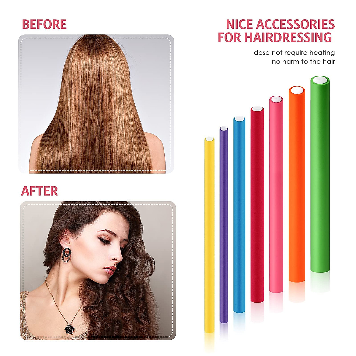 Tigeen 84 Pieces Flexible Curling Rods Twist Foam Hair Rollers Soft Foam Bendy Hair Rollers No Heat with Rat Tail Comb Edge Brush for Short Medium Long, 7 Sizes(Purple)