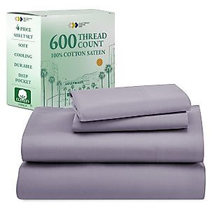 CALIFORNIA DESIGN DEN 5-Star Hotel 600 Thread Count 100% Cotton Sheets Set - Soft & Smooth Queen Sheet Set with Deep Pockets, Quality Beats Egyptian Cotton Claims (Lavender)
