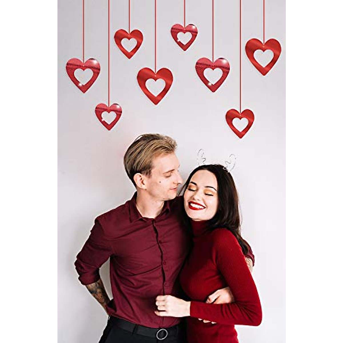 JOZON 40 Pieces Valentine's Day Glitter Heart Foil Hanging Decorations Red Hearts Hanging Ornaments Party Supplies for Indoor Outdoor Valentines Bridal Shower Anniversary Wedding Party Decorations