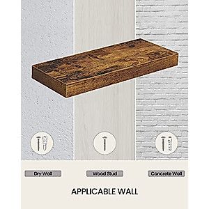 Hzuaneri 15" Floating Shelves - Set of 4 Bathroom Shelf, Retro Wall Shelf, Wall Mounted Hanging Shelf with Invisible Brackets, for Living Room Decor, Bathroom, Bedroom, Kitchen, Rustic Brown