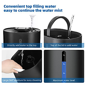 6L Humidifiers for Bedroom Large Room Home, Cool and Warm Humidifiers for Baby and Plants Mist Top Fill Desk Humidifiers Essential Oil Diffuser, Quiet Humidifiers with Adjustable Mist,360°Nozzle-Midnight Black