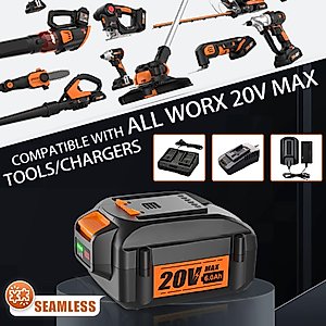 【NEW LED Indicator】2Pack 6.0Ah 20V Replace Battery for Worx 20V Battery Compatible with Worx 20 Volt Lithium WA3520 WA3525 WG151s WG155s WG251s WG255s WG540s WG545s Cordless Power Tools Battery