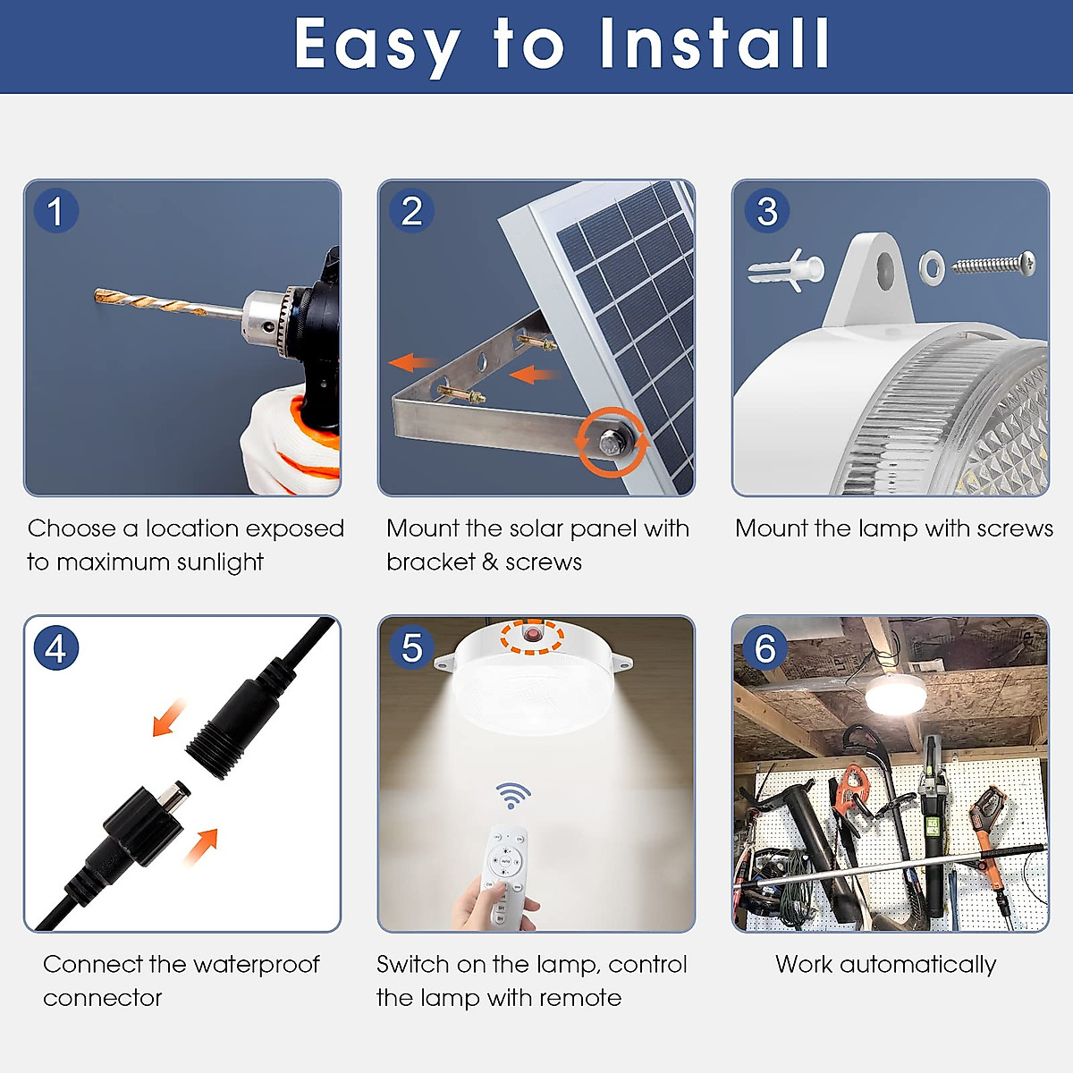 Malitupy Solar Ceiling Lights Indoor Outdoor Home, Daytime & Dimmable 1000LM Solar Shed Light with ON Off Switch & Remote, Cool/Warm White Solar Barn Light for Yard, Patio, Shop, Porch, Chicken Coop