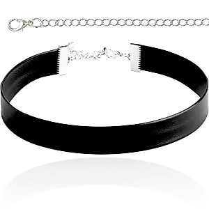 STACKABLE CREATIONS Black Leather Choker Necklace for Women - Plain, Goth Style, Sexy Neck Collar Choker Necklaces for Woman