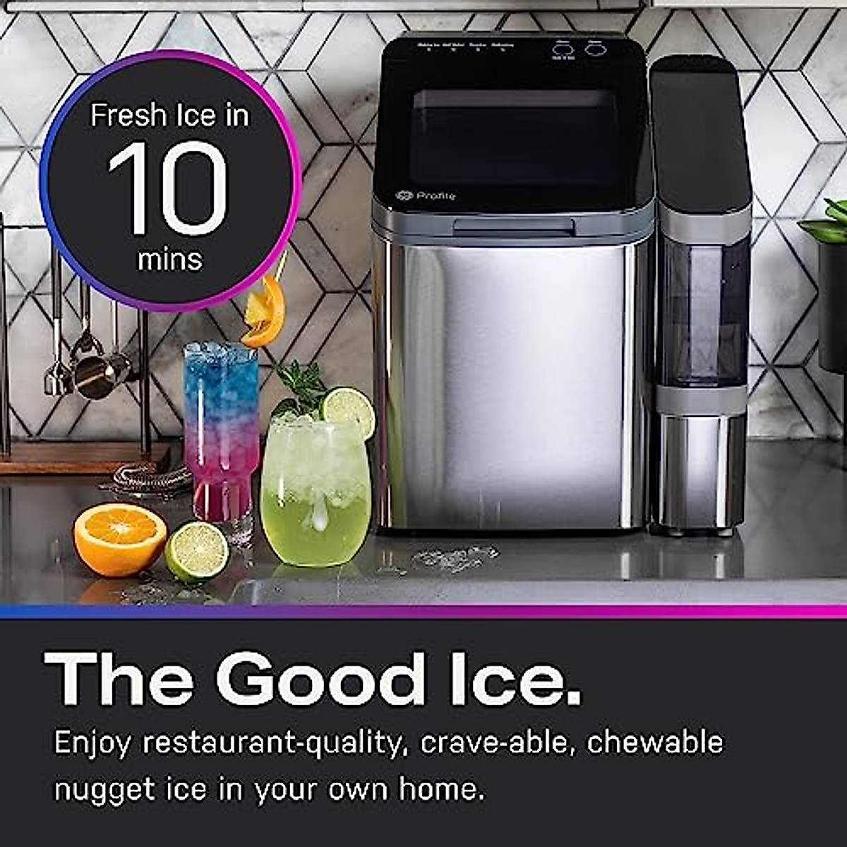 GE Profile Opal 1.0 Nugget Ice Maker| Countertop Pebble Ice Maker | Portable Ice Machine Makes up to 34 lbs. of Ice Per Day | Stainless Steel Finish