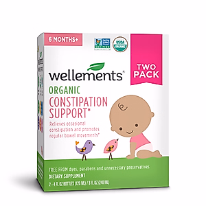 wellements Organic Baby Constipation Support Relieves Occasional Constipation for Infants & Toddlers, No Harsh Laxatives, USDA Certified Organic, 4 Fl Oz (Pack of 2), 6 Months +