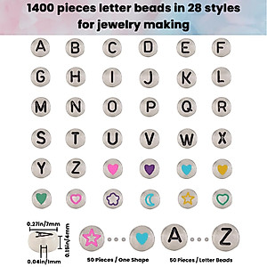 DIYDEC 1400pcs Glow Letter Beads 4x7mm Acrylic Glow in The Dark 28 Grids Round Letter Beads UV Luminous Alphabet Beads with Heart Beads for Bracelets Making DIY Crafts for Girls Adults