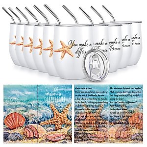 Set of 10 Thank You Gifts Make a Difference Gift Employee Appreciation Bulk 12oz Stainless Steel Tumbler Cup Starfish Motivational Poem Cards for Volunteer Staff Secretary Assistant Nurse