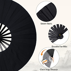 MDDRUIQI Hand Fans for Women Foldable - Rave Fan - 2 Pack Large Folding Fan | Halloween Party Favors - Nylon-Cloth Vintage Retro Fabric Fans Chinese Kung Fu Tai Chi Festival Dance Hand Held Fan