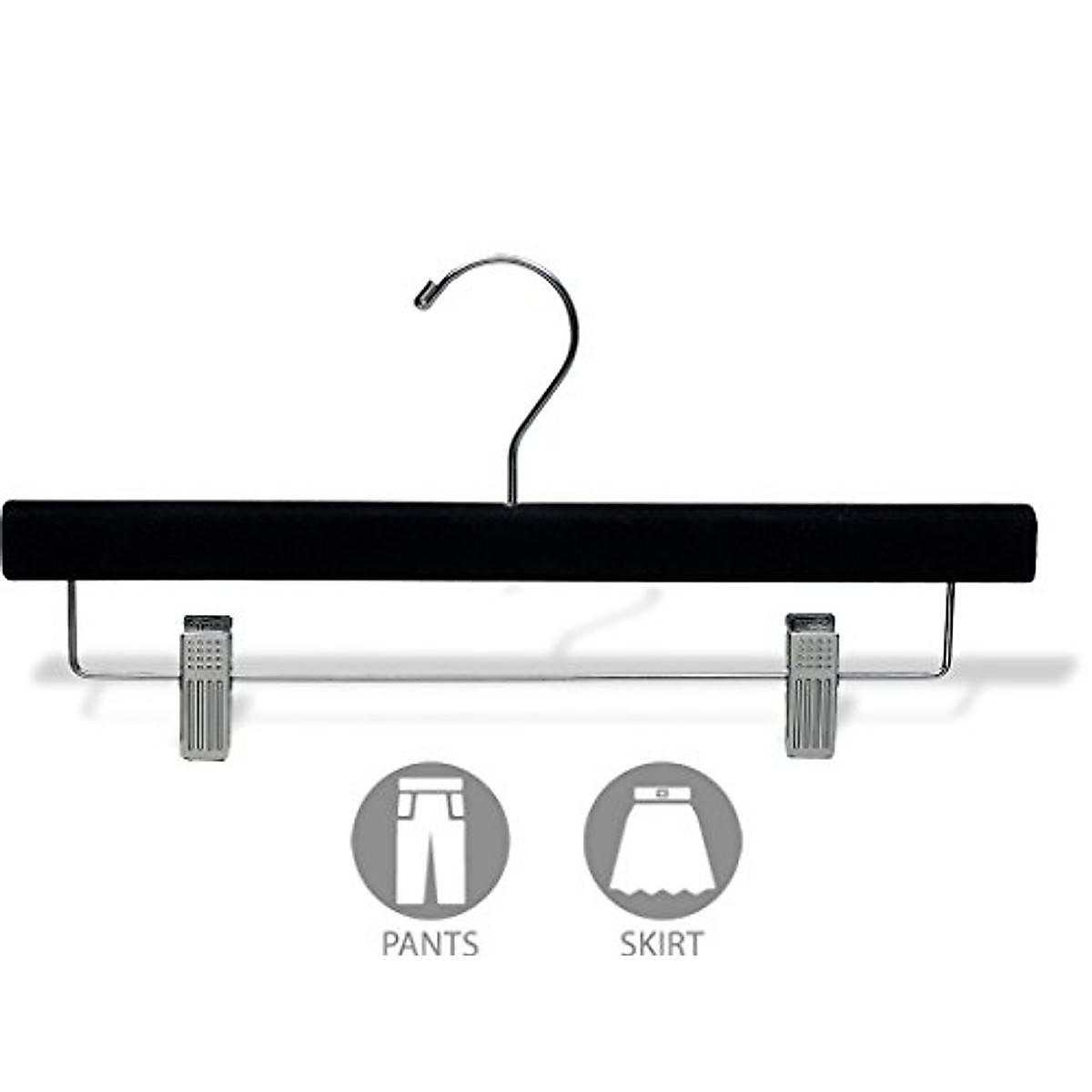 The Great American Hanger Company Black Velvet Pant Hanger w/Adjustable Cushion Clips, Box of 100 Flat Wood Bottom Hangers w/Chrome Swivel Hook for Jeans Slacks or Skirt