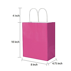 Each 100 Pack Medium Fuchsia & Yellow Kraft Paper Gift Bags with Handles Bulk