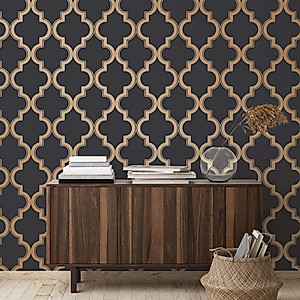 Tempaper Midnight & Metallic Gold Marrakesh Removable Peel and Stick Wallpaper, 20.5 in X 16.5 ft, Made in the USA