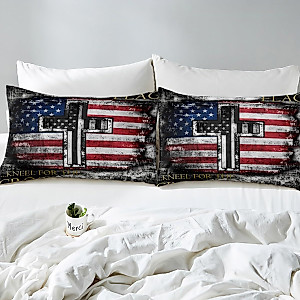 American Flag Duvet Cover for Teen Boys Camo Black White USA Flag Comforter Cover 3 Pieces, The Cross Theme Bedding Set for Devout Protestant Religious Patriotic Style Bedspread Cover Full Size