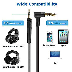 BINGLE Replacement Audio Cable Cord for for Sennheiser HD598 / HD558 / HD518 / HD598 Cs / HD599 / HD569 / HD579 Headphones … (Black)