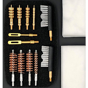 APCHYWELL 18 PCS Handgun Cleaning Kit for.22 .9mm/.357/.38/ .40 .45 Caliber Pistol with Bronze Bore Brush, Brass Jag Adapter, Empty Bottle, Nylon Brushes