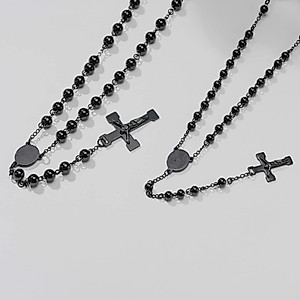 VNOX Rosary Cross Necklace for Men Women,Long Rosary Beads Catholic Cross Y Necklace with Crucifix Cross Virgin Mary Medal Pendant,6mm Bead,Black