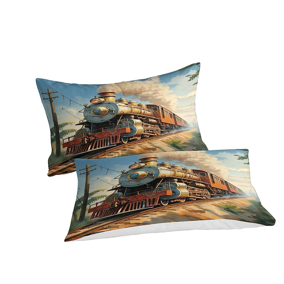 EVMILA Steam Train Comforter Covers for Boys Girls 3D Print Steampunk Duvet Cover Quilt Cover with Pillow Cases with Zipper Closure Bedding Set Soft Microfiber 3 Pieces Twin（173x218cm）