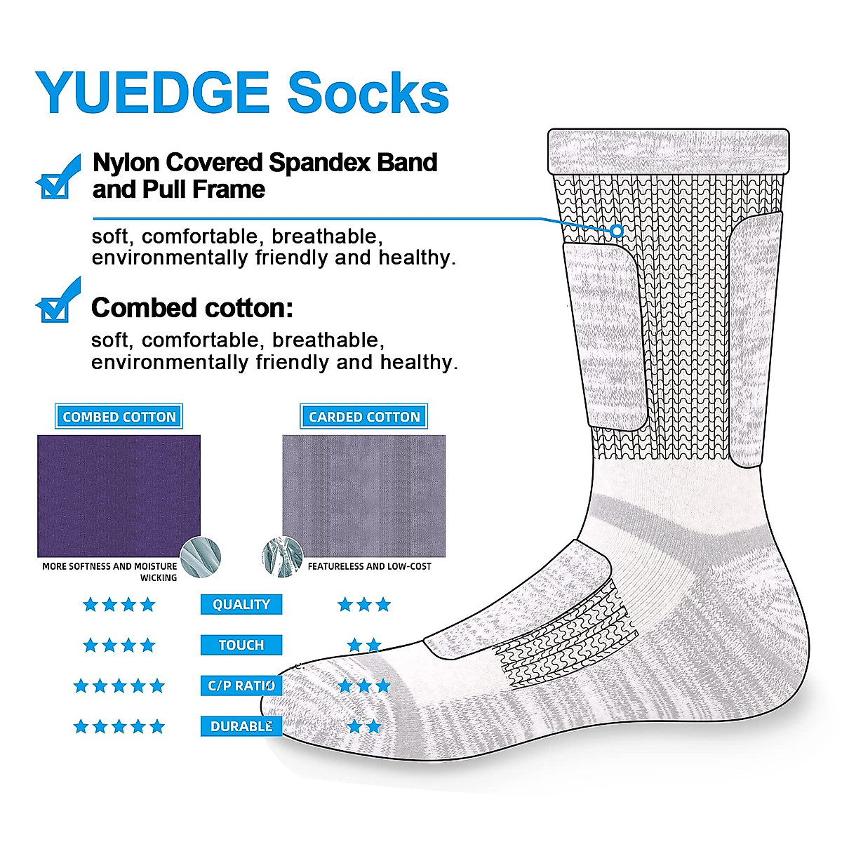 YUEDGE Mens Socks Mositrue Wicking Comfort Work Socks Padded Winter Boot Socks Thick Casual Athletic Socks For Men Size 9-11, Multicolor, 5 Pairs