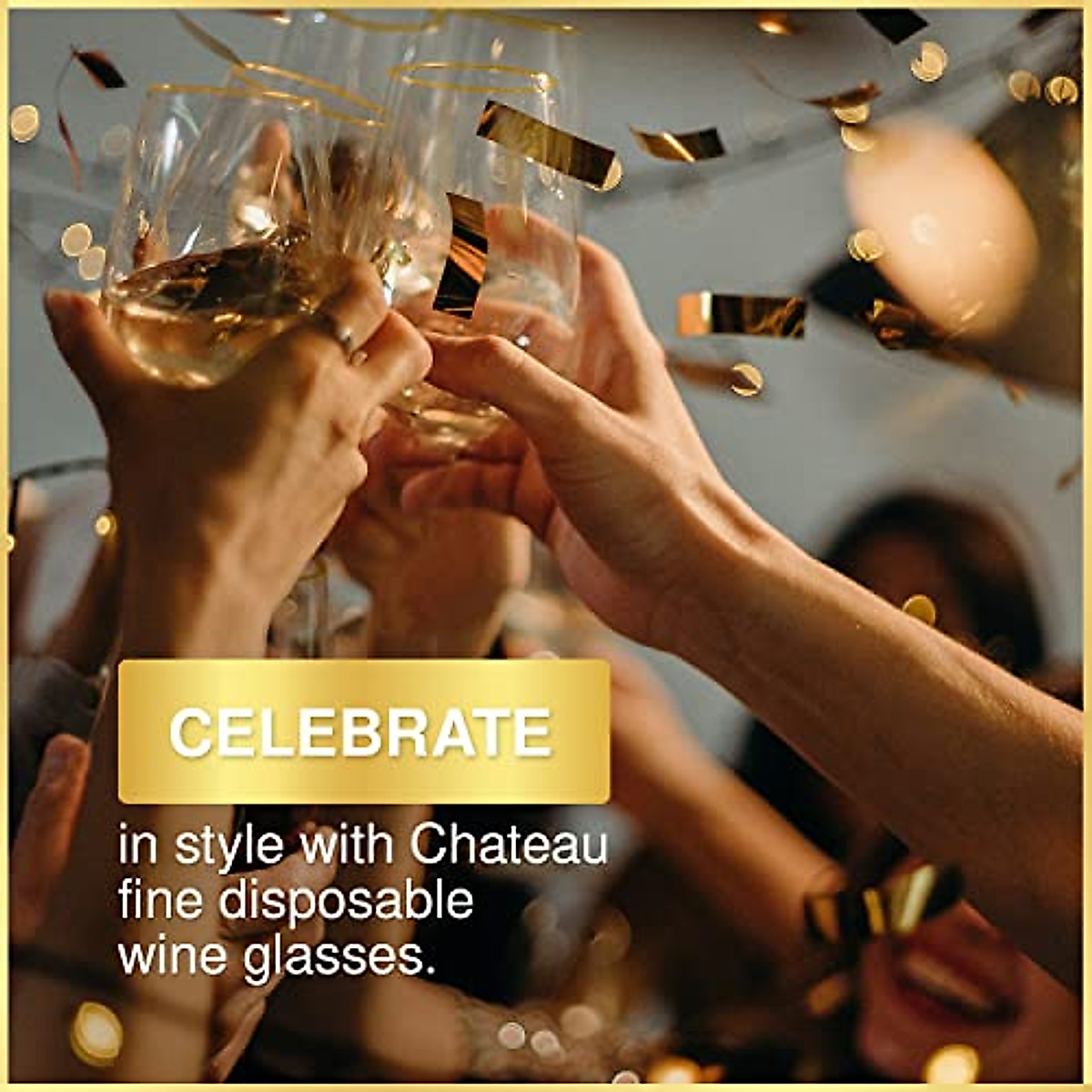 32 Pack Stemless Plastic Wine Glasses Disposable 12 Oz Gold Rim - Shatterproof Recyclable and BPA-Free, Stylish Drinkware for all Beverages, Cocktail Parties, Wedding Reception and Catered Events