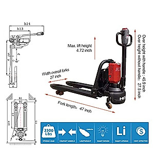 HPDMC Full Electric Powered Pallet Jack 3300lbs. Wt. Cap, Material Handling Lithium Battery Walker Pallet Truck 47"x27" Fork Size Used for Material Handling