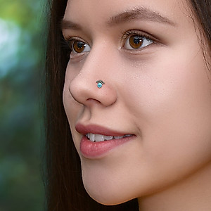 CZ Nose Stud Titanium - Nose Pin 20g - Nostril Jewelry 18g - Nose Ring 22g - Nose Earring - Nose Bone Stud 16g (Gauge Size: 22g; Style: L Shape)