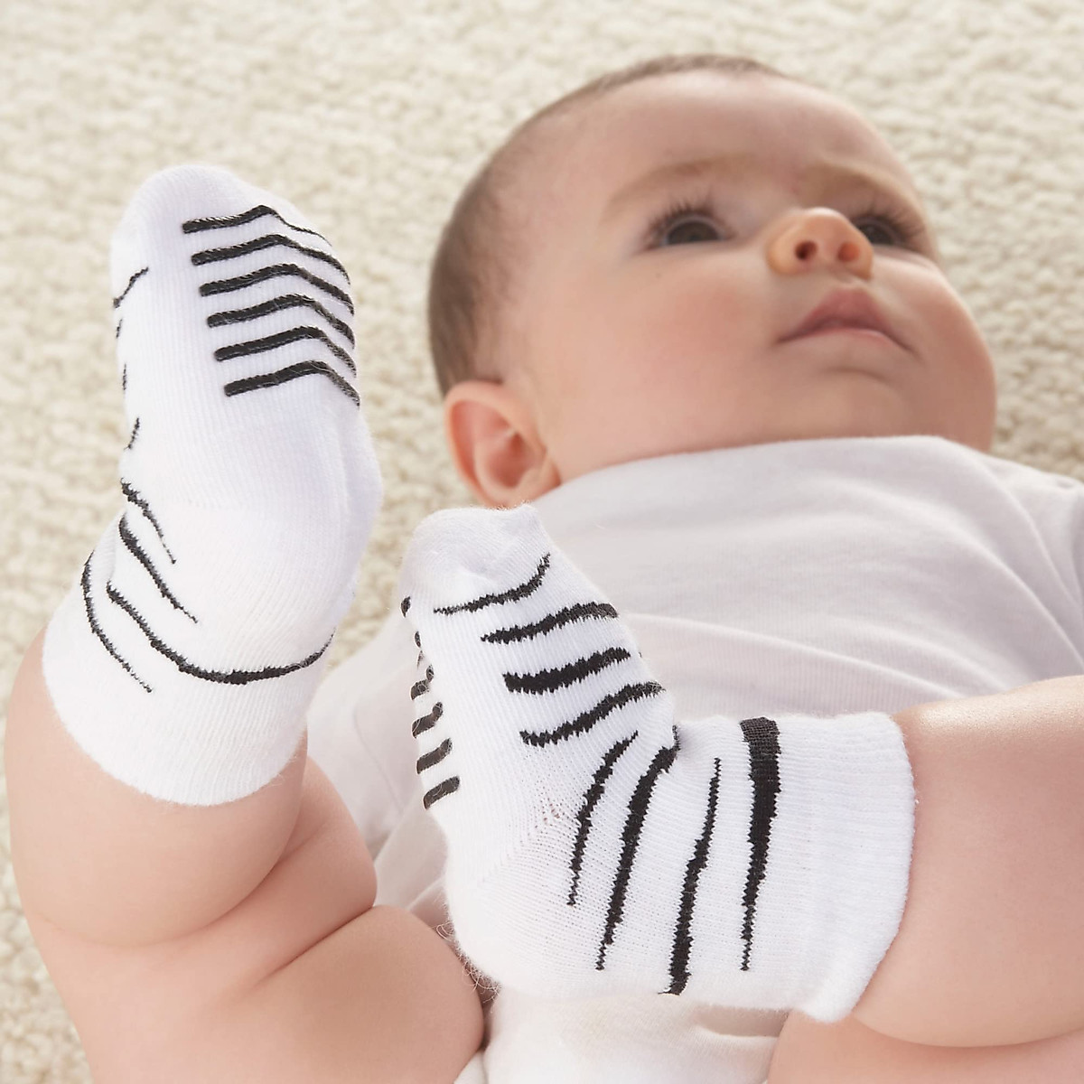 Baby Aspen, "Sock Safari" Four-Pair Animal-Themed Baby Socks Set, 0-6 Months