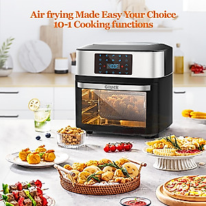 GLUCK Air Fryer Oven,10-in-1 20 QT Airfryer Toaster Oven with Visible Cooking Window,Large Air Fryer Toaster Oven Combo with Recipes & 13 Accessories ， ETL Certification